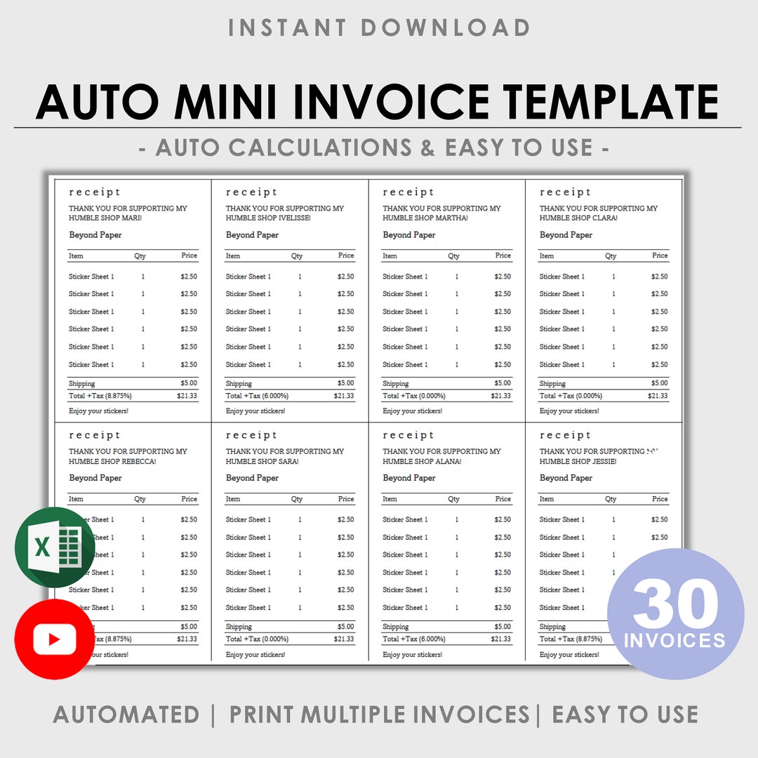 Automated Mini Invoice Template - Etsy