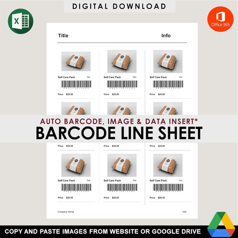 Automated Barcode Line Sheet: Excel Workbook (instant Download) - Etsy