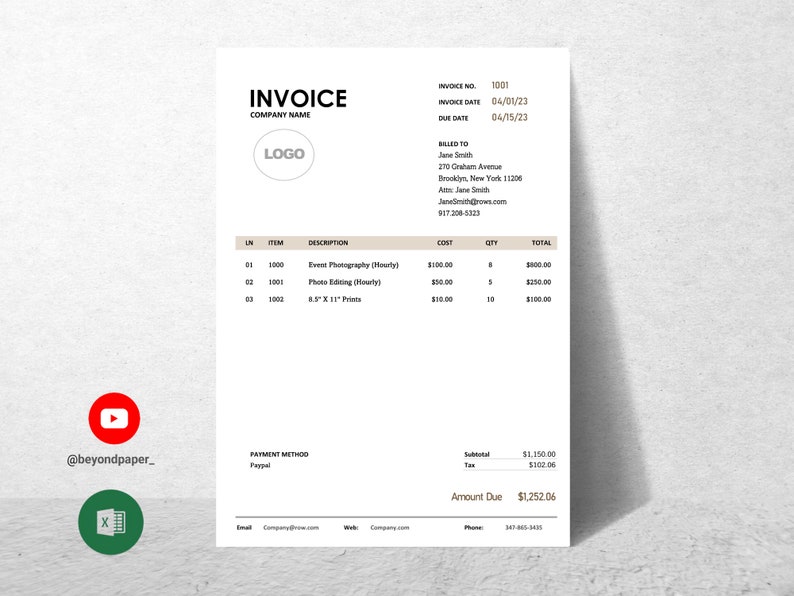 Invoice Template & Tracker Minimal Design Excel Desktop - Etsy