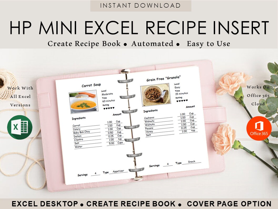 HP Mini Recipe Template - Excel Automated - Etsy