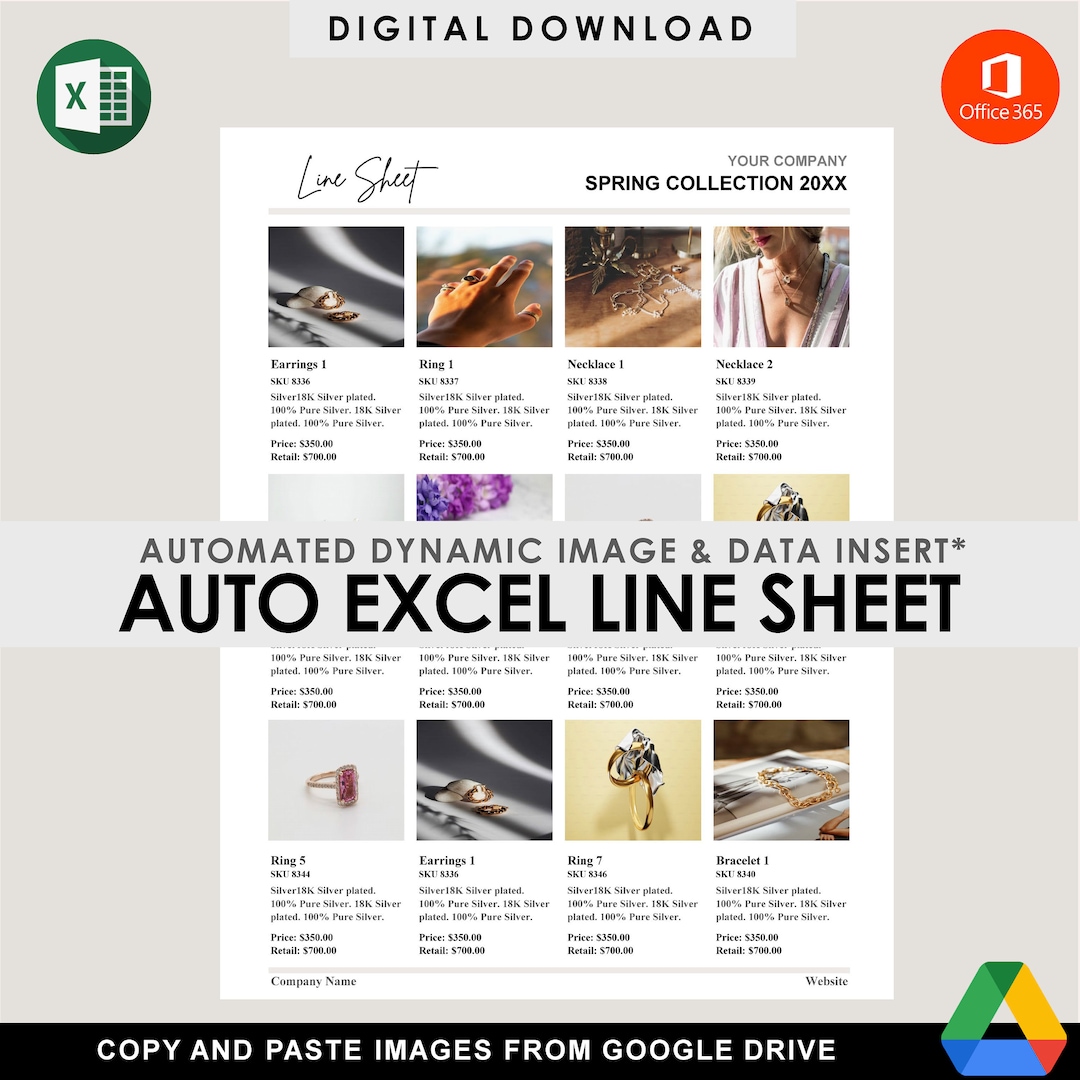 Auto Line Sheet - Wholesale Line Sheet - Automated Excel Workbook ...