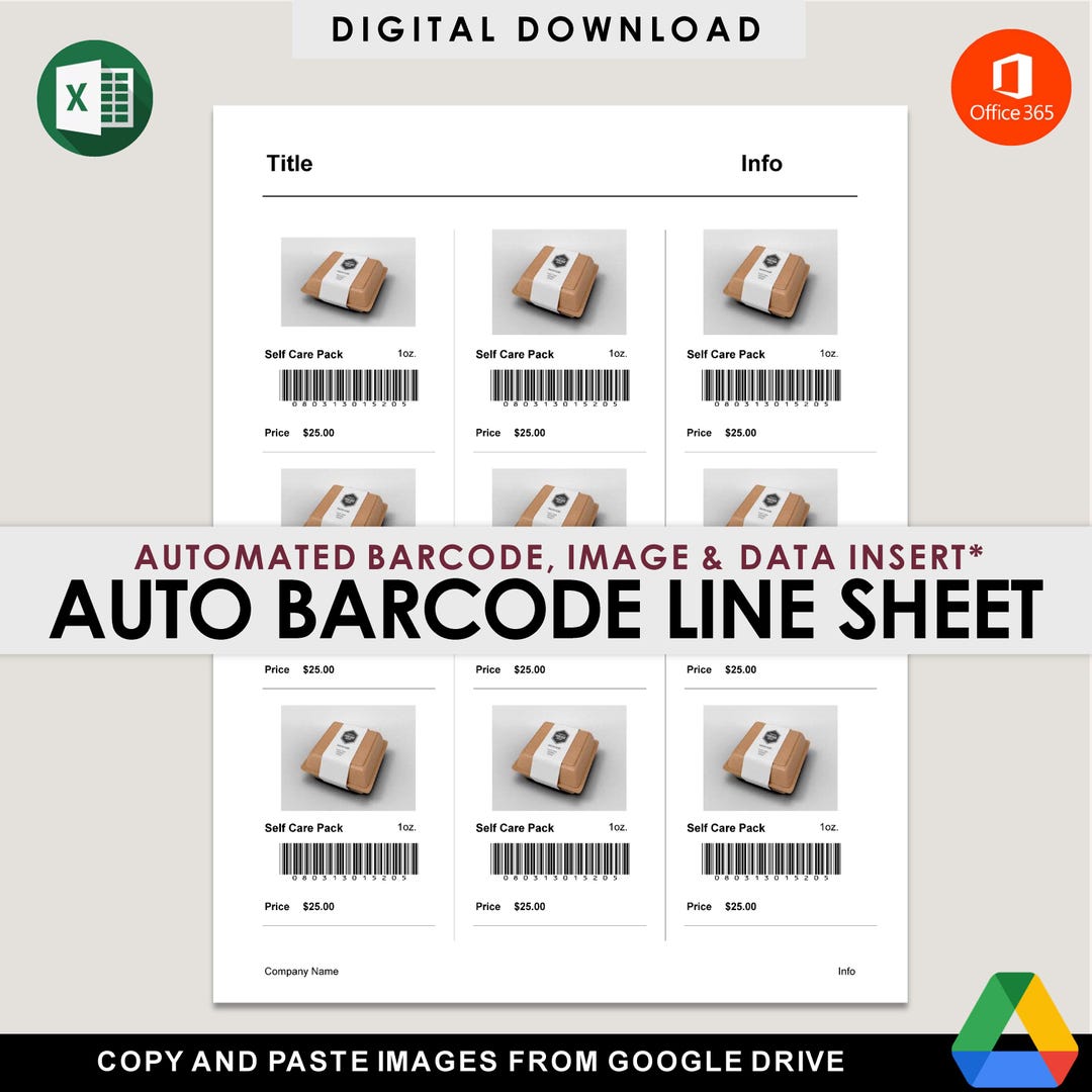 Barcode Line Sheet Wholesale Line Sheet Automated Excel Workbook Retail ...