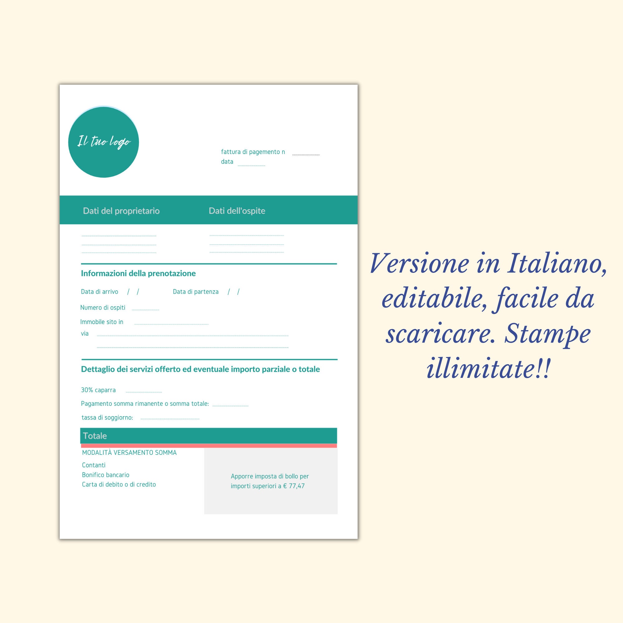 Rental Receipt or Tax Receipt in Italian and English - Etsy