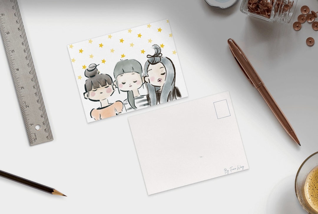 Illustration of Girl Friends Postcrossing Postcard Sisterhood Postcard ...