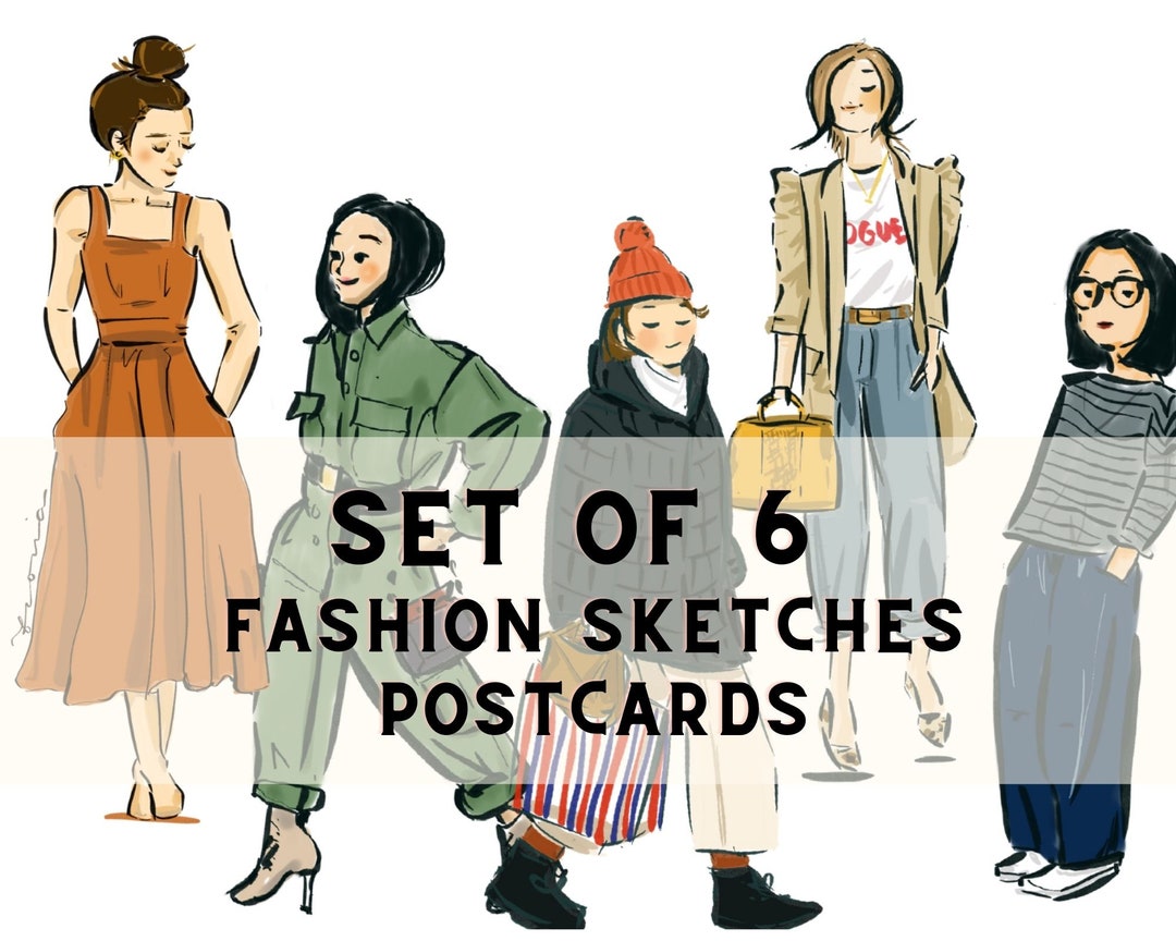 Set of 6 Hand Illustrated Postcards for Fashion Lovers Fashion Sketch ...