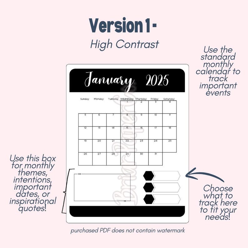2025 Black & White Printable Monthly Pages | US Letter | Instant ...