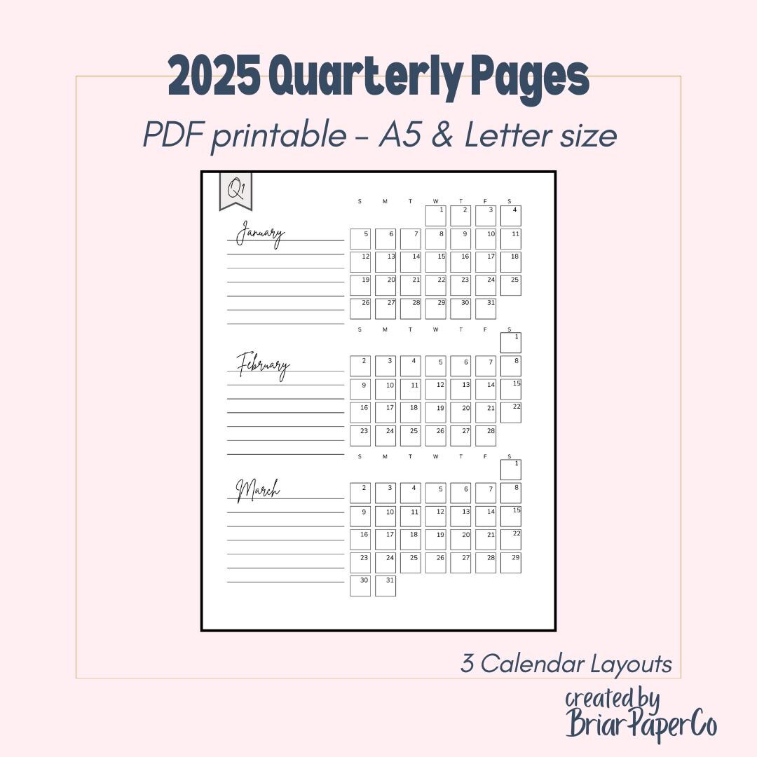 2025 Quarterly Planner Pages | Dated and Undated | Letter and A5 ...