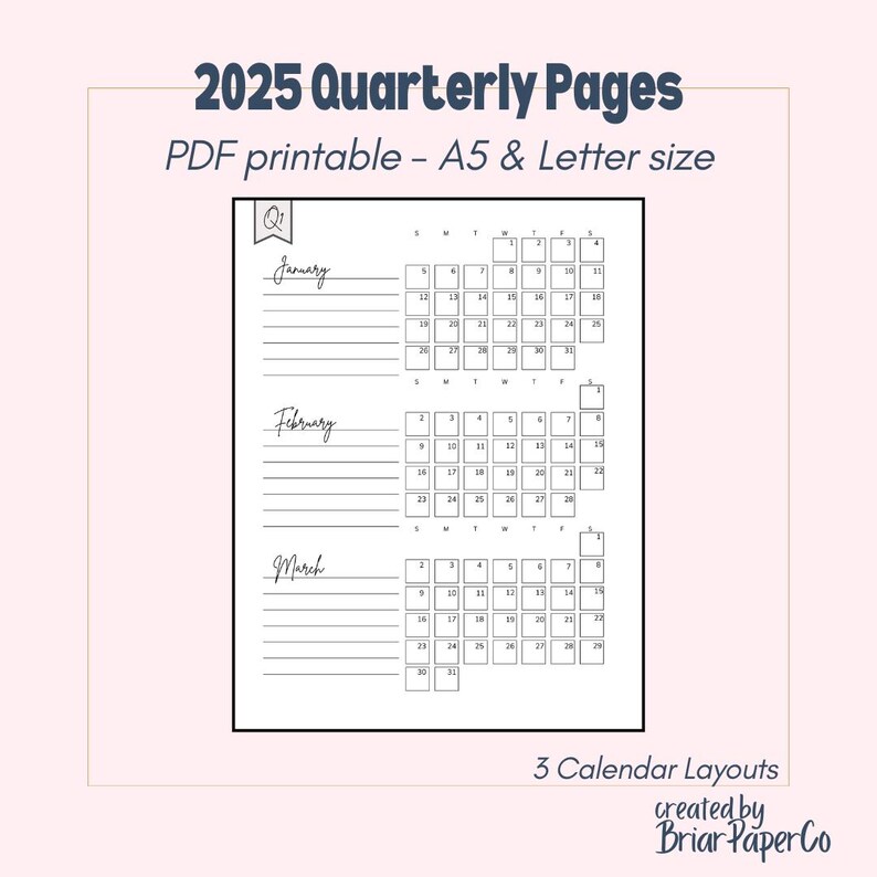 2025 Quarterly Planner Pages | Dated and Undated | Letter and A5 ...