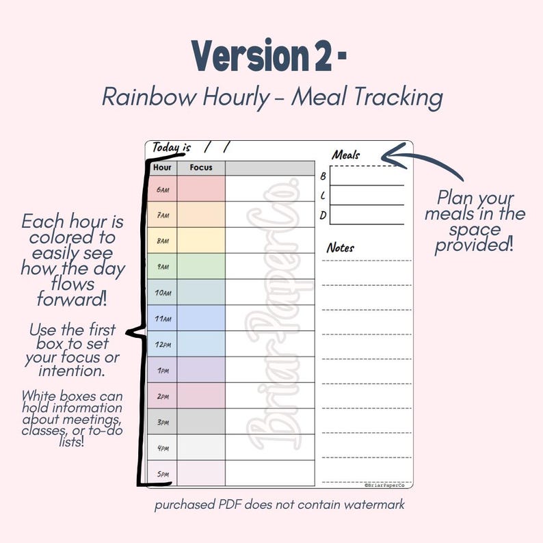 Rainbow Printable Daily Pages | Hourly Planner | US Letter | Instant ...