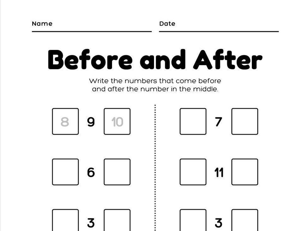 Before and After Number Worksheet - Etsy