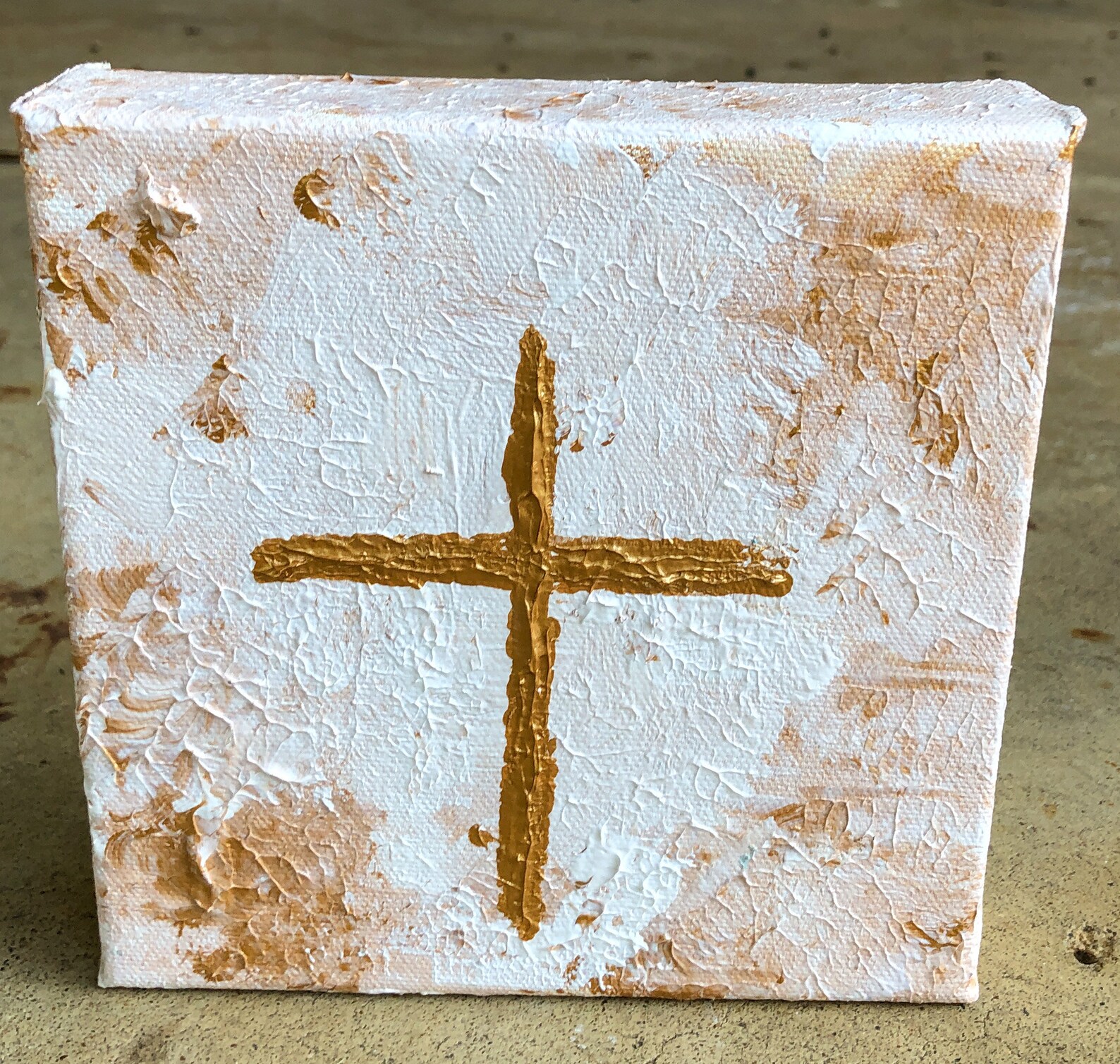 Small 3D Cross Painting Gold Cross Textured Gold and White - Etsy