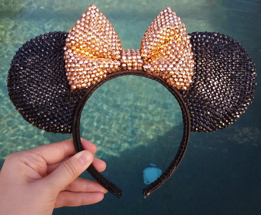 Rhinestone Mouse Ears With Rose Gold Bow - Etsy