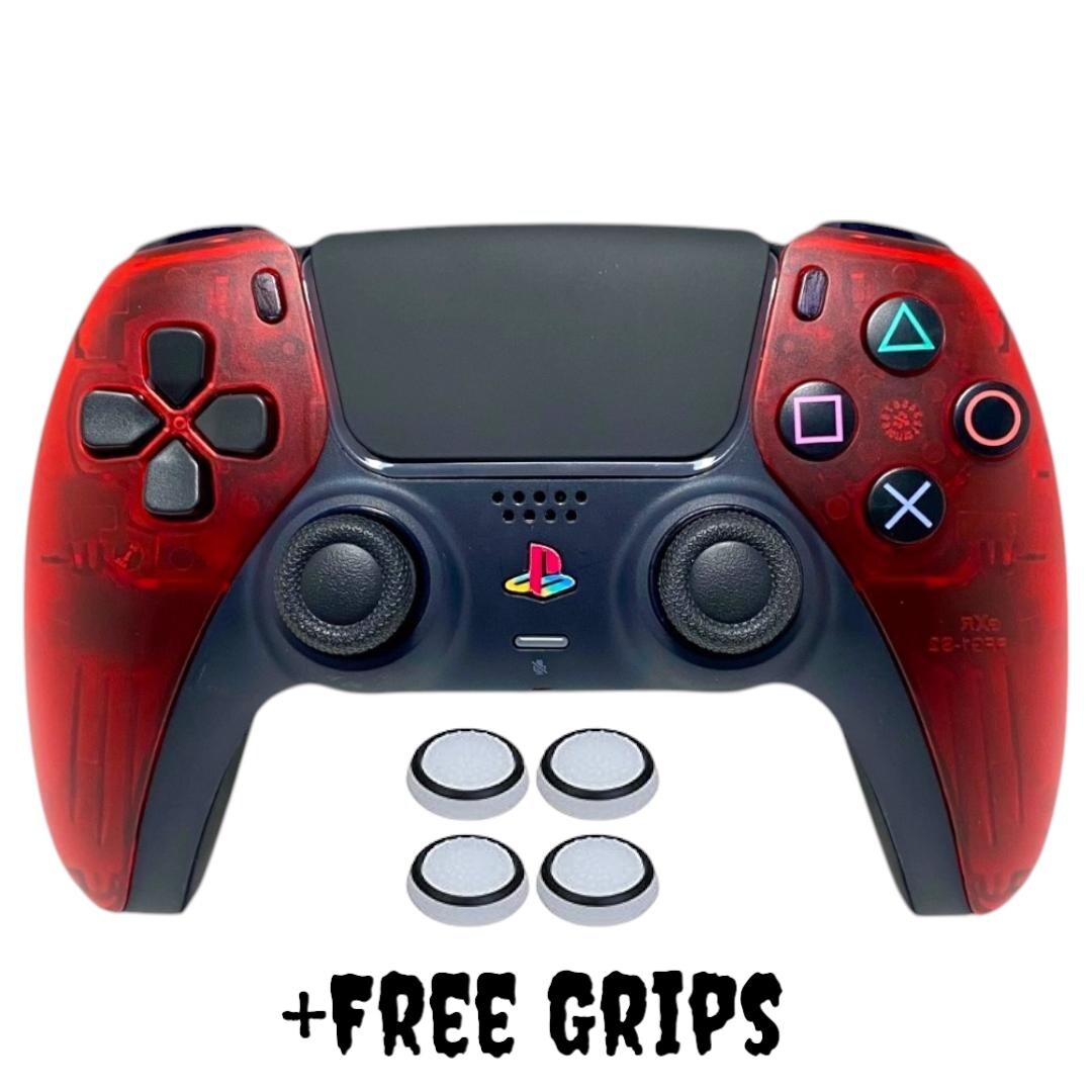 Clear Red Retro PS5 Controller X Sony Playstation 5 Dualsense PC Custom ...