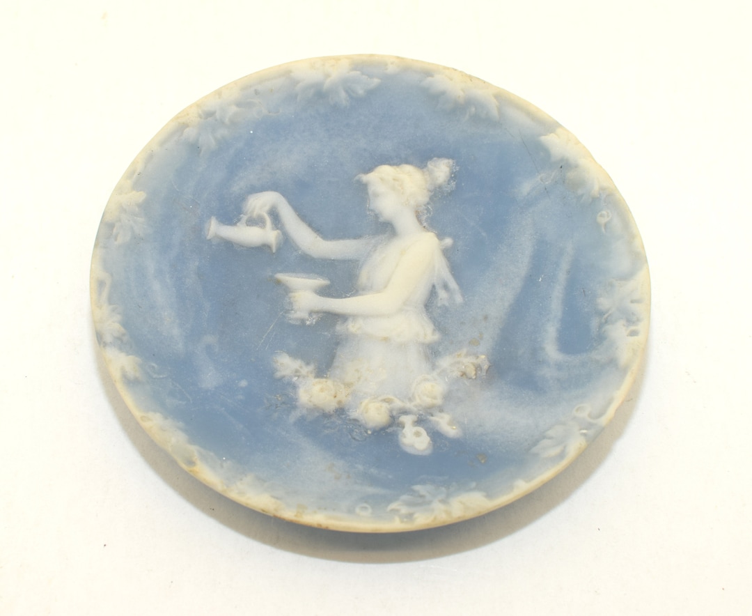 Vintage Genuine Incolay Stone Handcrafted Small Blue and Cream Cameo ...