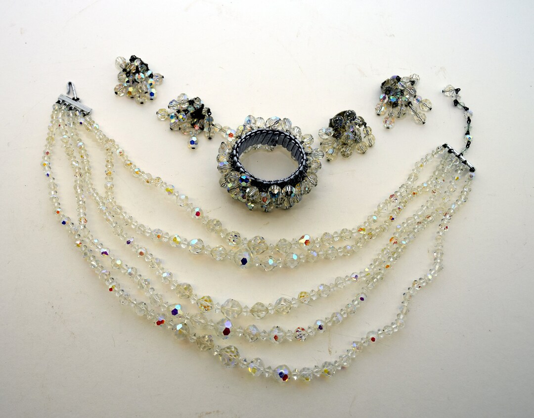 Vintage 1950s 4 Piece Crystal/bead Set - Etsy