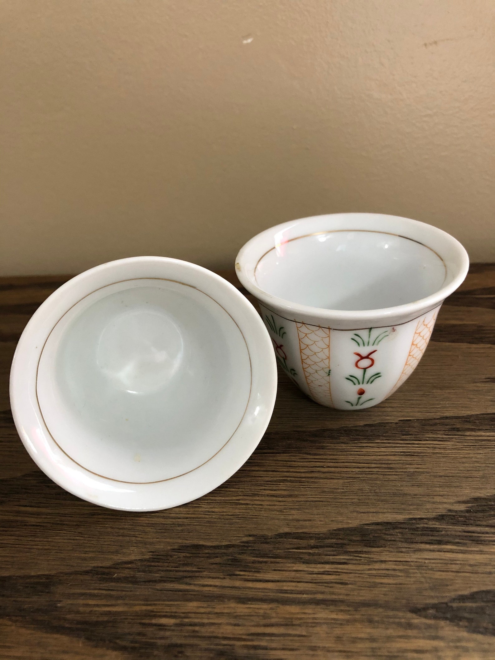 Vintage Pair of Ceramic Sake Cups With Gold Fish Scales, Red and Green ...