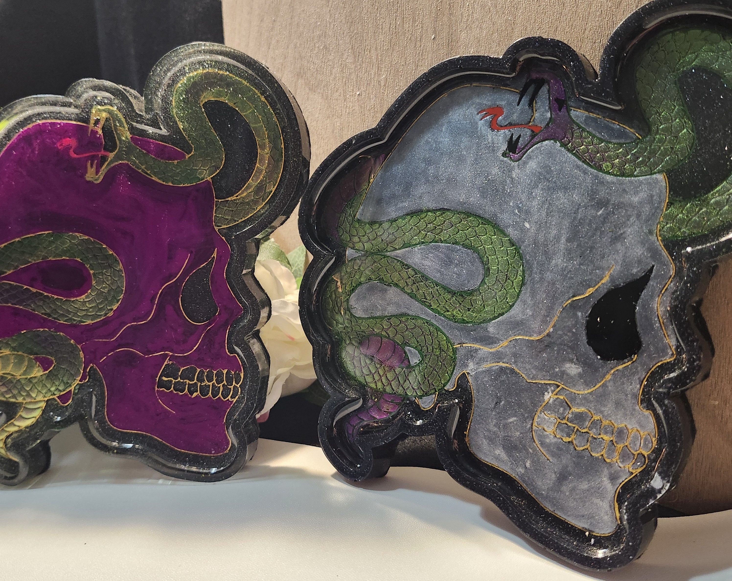 Handmade Skeleton and Snake Catch All Trays / Skeleton Skull Trinket ...