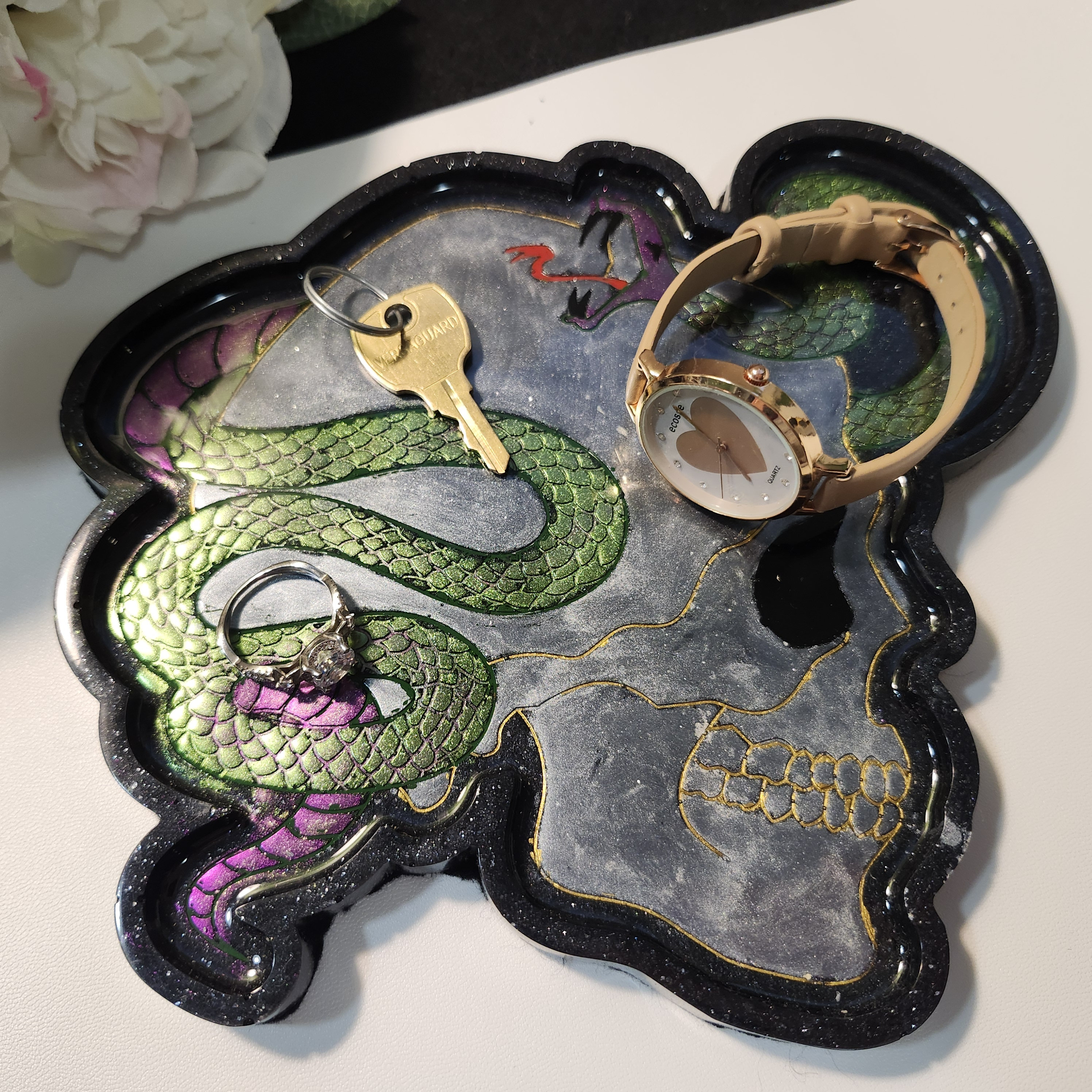 Handmade Skeleton and Snake Catch All Trays / Skeleton Skull Trinket ...