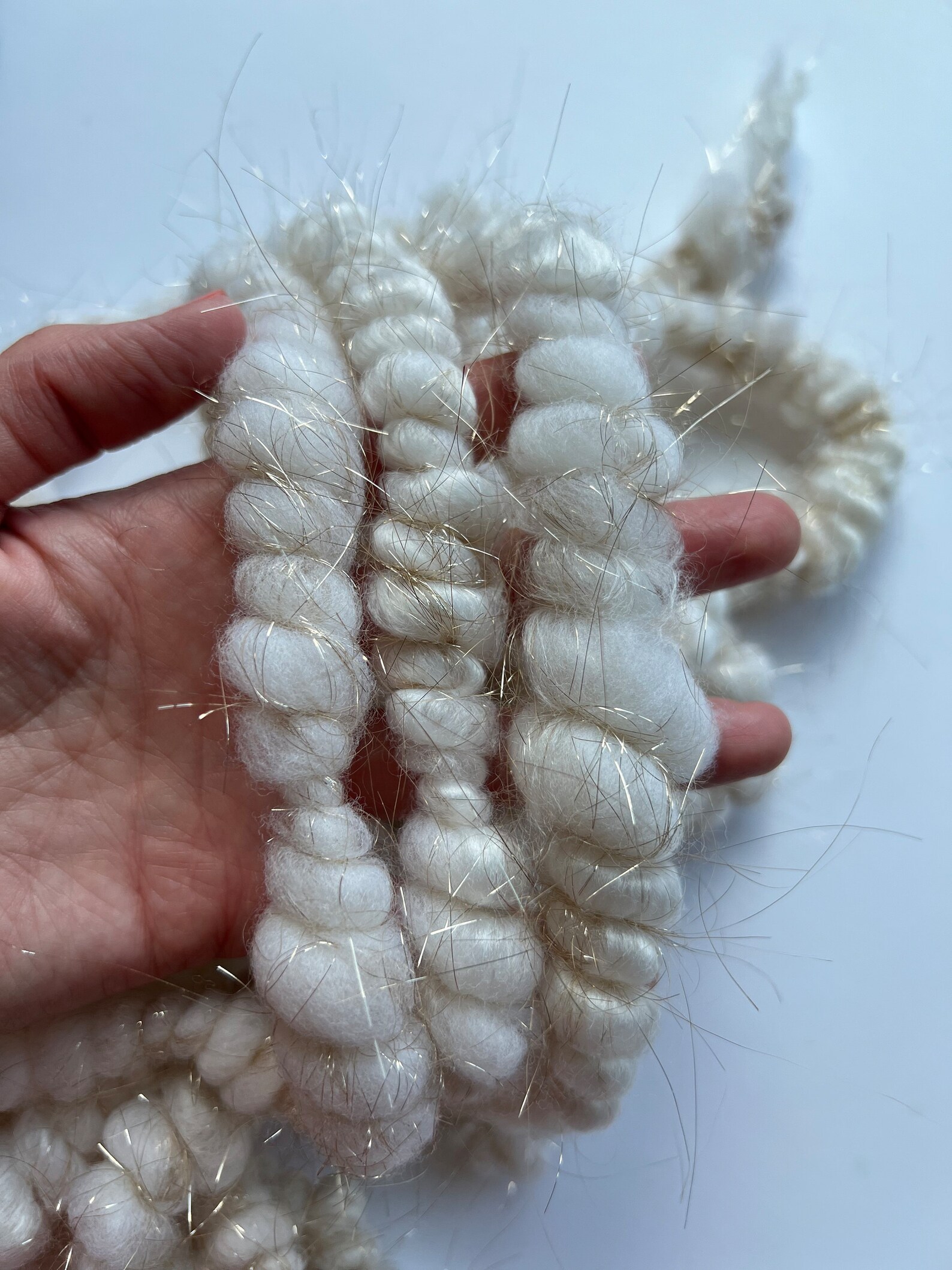 White Art Yarn With Gold Sparkle, Handspun Yarn, Christmas Art Yarn ...