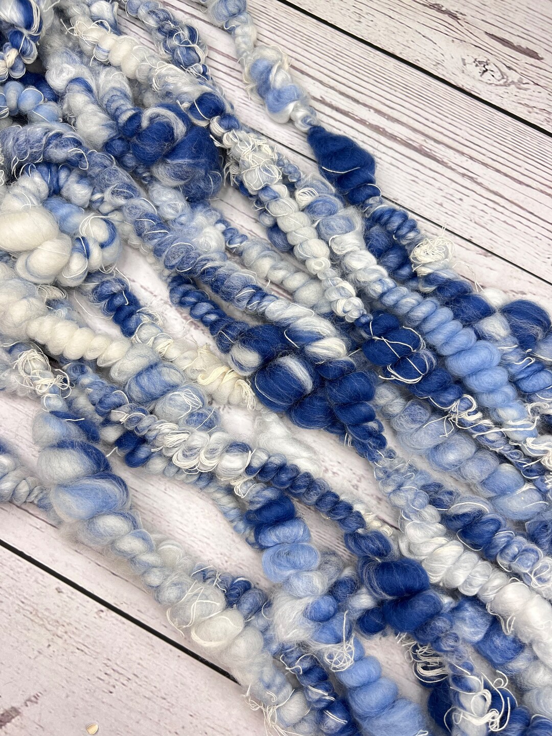 Handspun Art Yarn, Coiled Yarn, Scrap Yarn, Blue Art Yarn, Weaving Yarn ...