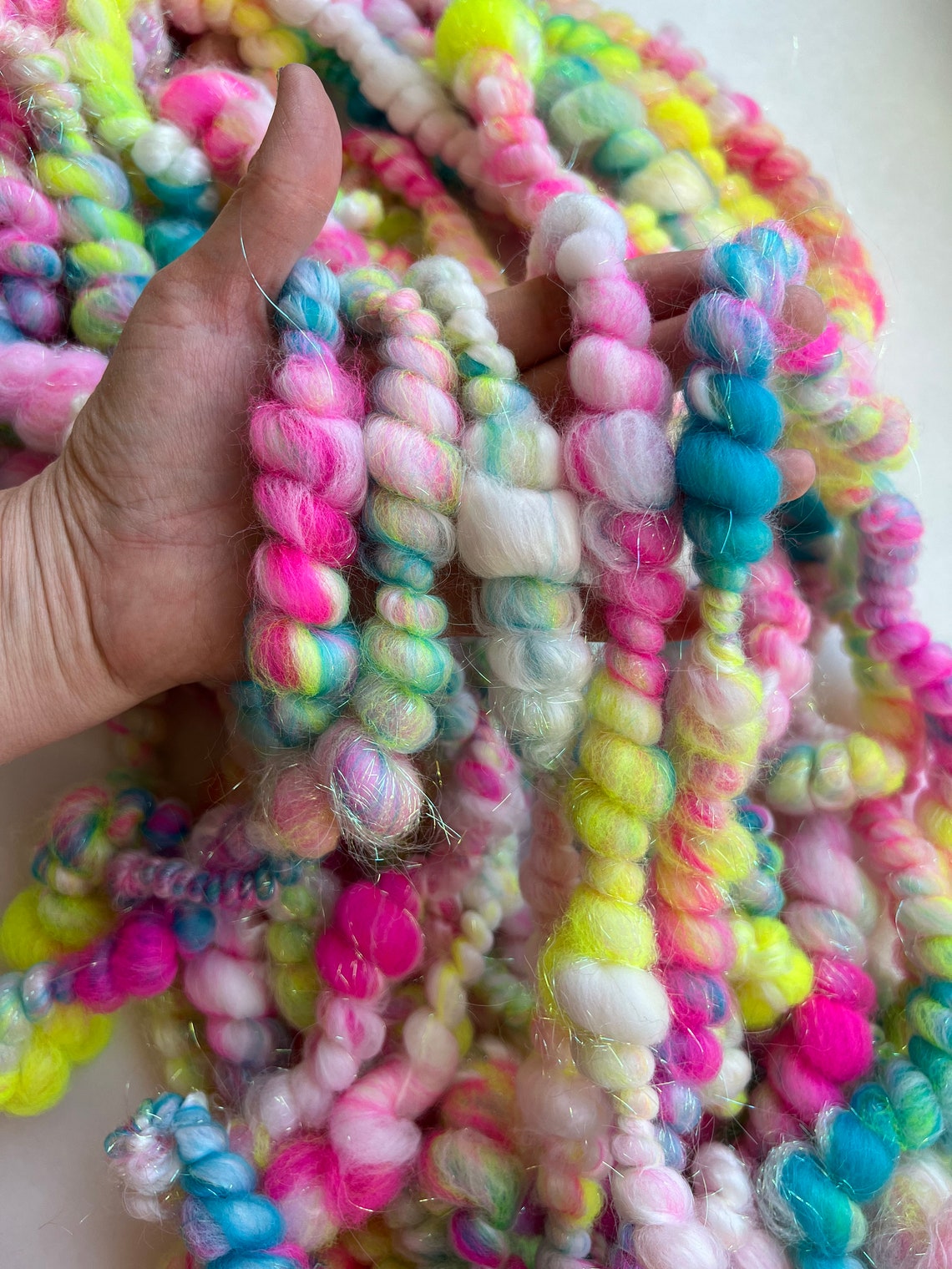 Hand Spun Yarn, Art Yarn, Neon Yarn, Coiled Yarn, Weaving Yarn, Art ...