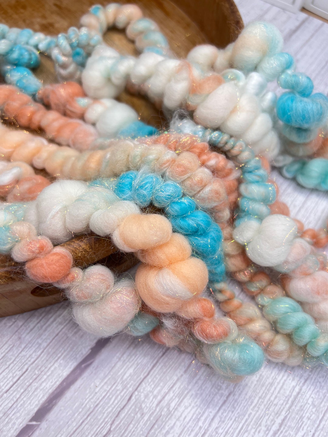 Art Yarn, Jumbo Yarn, Chunky Yarn, Coral and Mint Art Yarn, Weaving ...