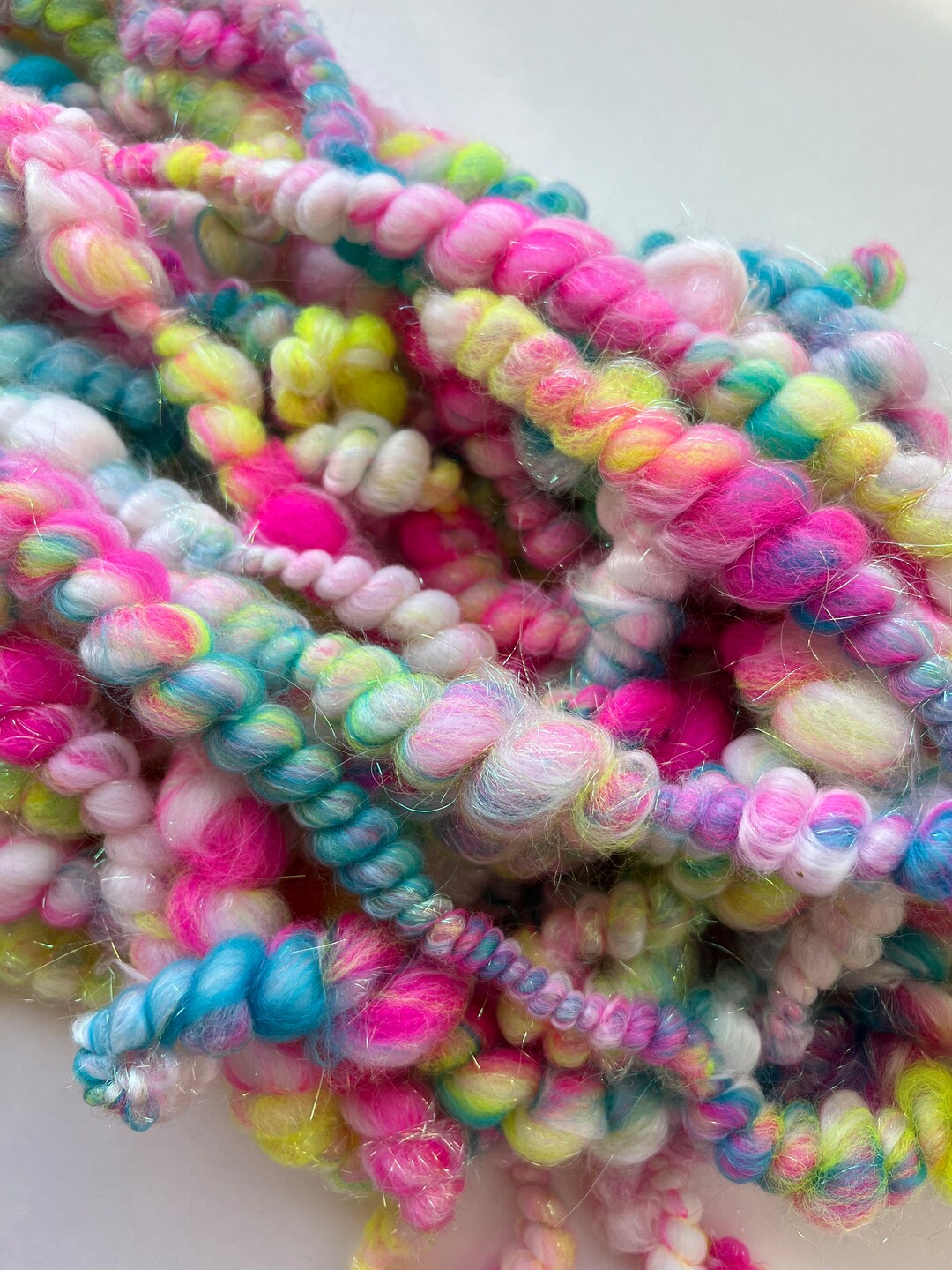 Hand Spun Yarn, Art Yarn, Neon Yarn, Coiled Yarn, Weaving Yarn, Art ...