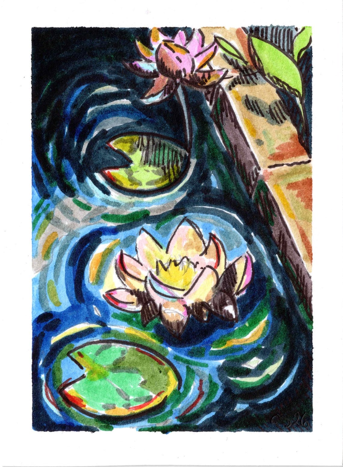 ACEO *art Card Original Koi Pond 2.5x3.5 - Etsy