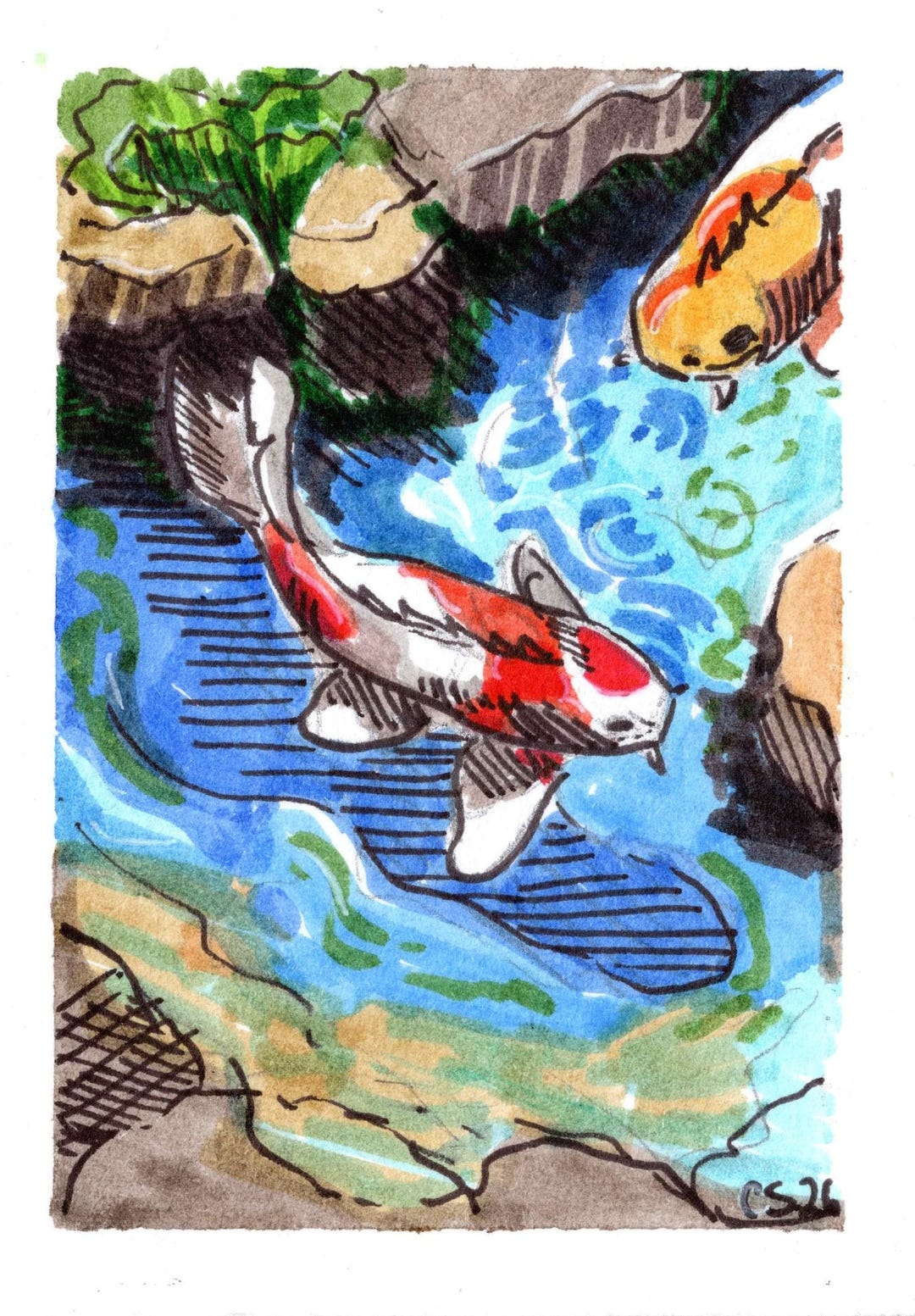 ACEO *art Card Original Koi Pond 2.5x3.5 - Etsy