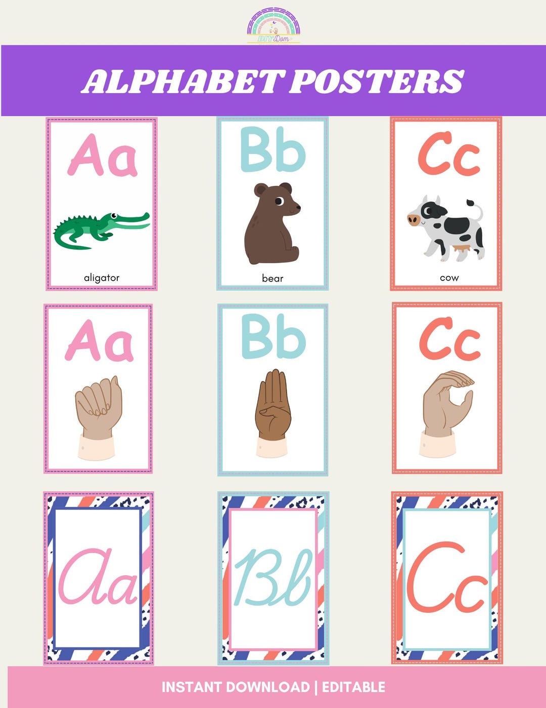 ASL & Cursive Alphabet Posters: Editable Classroom Decor (canva ...