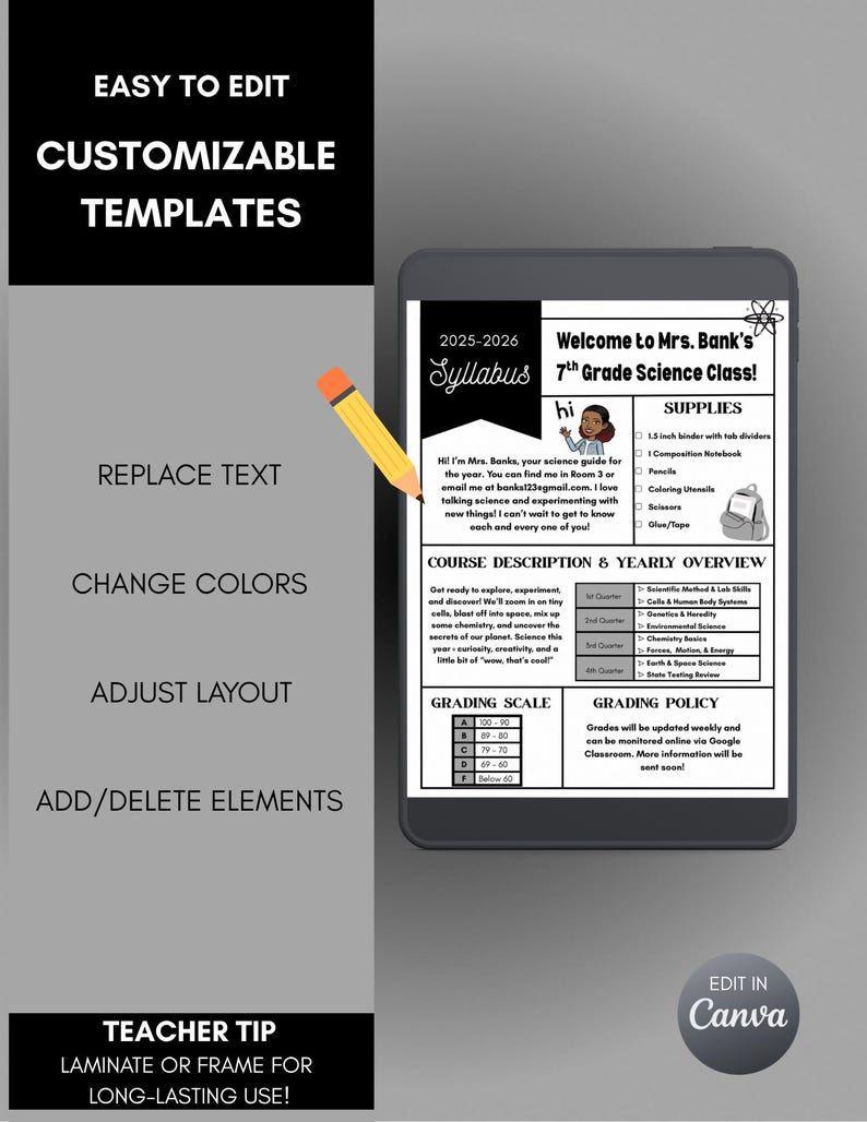Editable Class Syllabus Template: Back to School Handout (PDF With ...