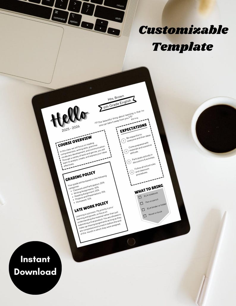 Editable Class Syllabus Template: Middle & High School, Back to School ...