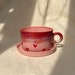 Ceramic Pink Heart Mug With Plate, Porcelain Cup, Handmade Coffee Tea ...