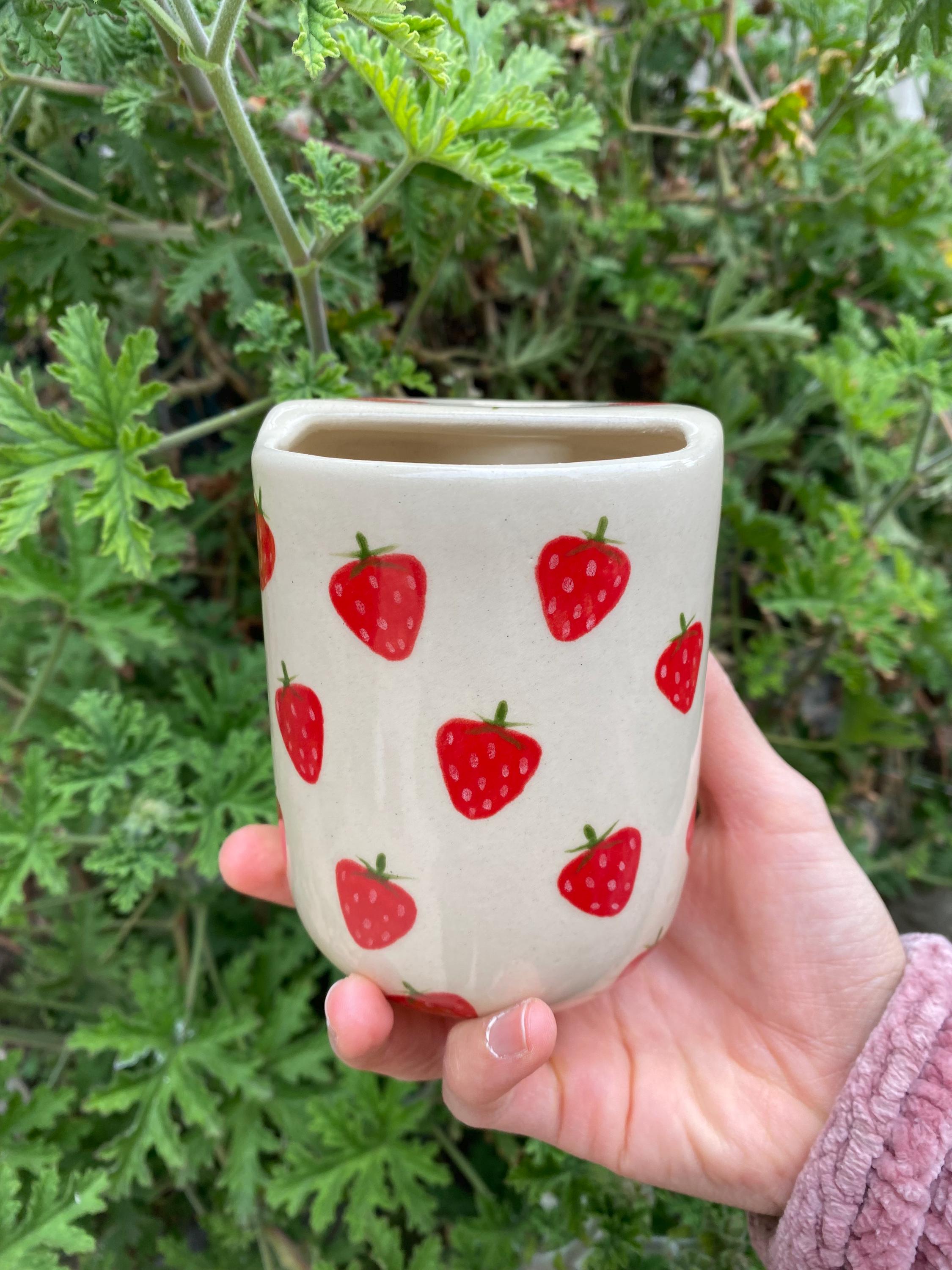 Pre-order Handmade Strawberry Pottery Travel Mug: Ceramic Tea Coffee ...