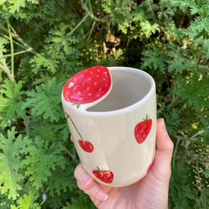 Pre-order Handmade Ceramic Travel Mug: Res Strawberry Cherry Pottery ...