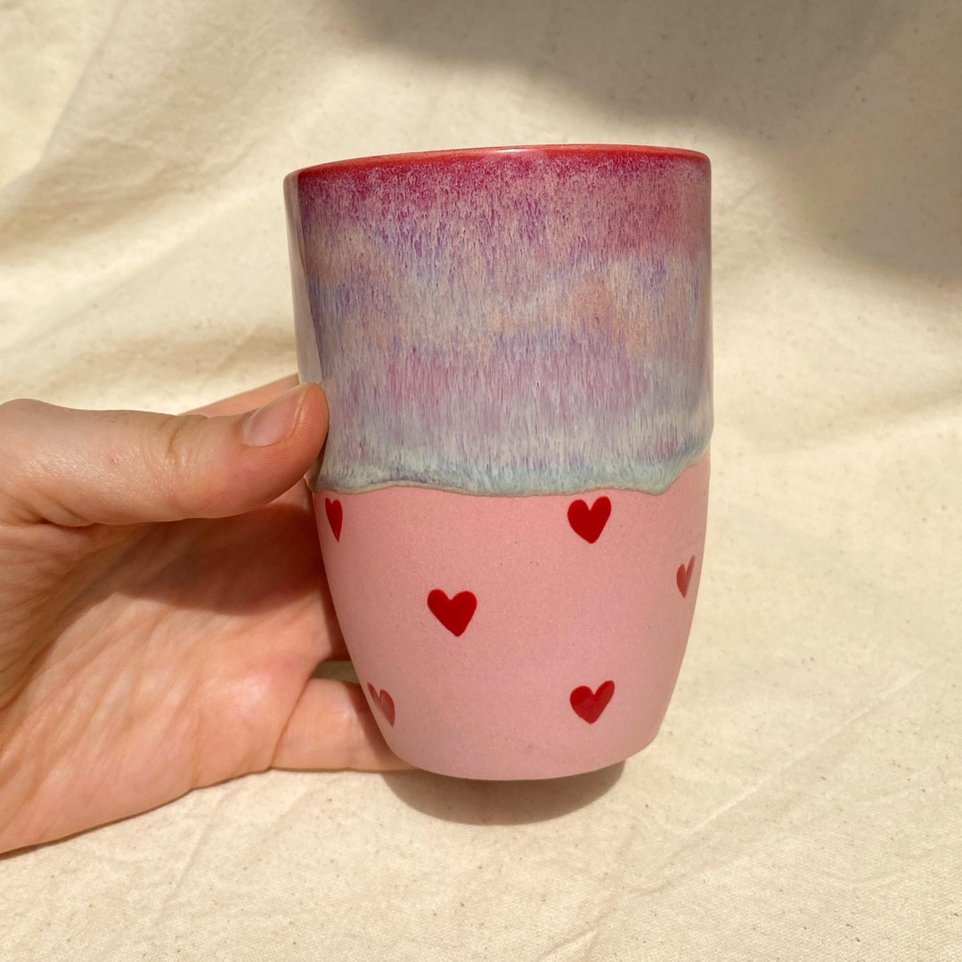 Ceramic Pink Heart Mug, Porcelain Cup, Handmade Filter Coffee Tea Cup ...