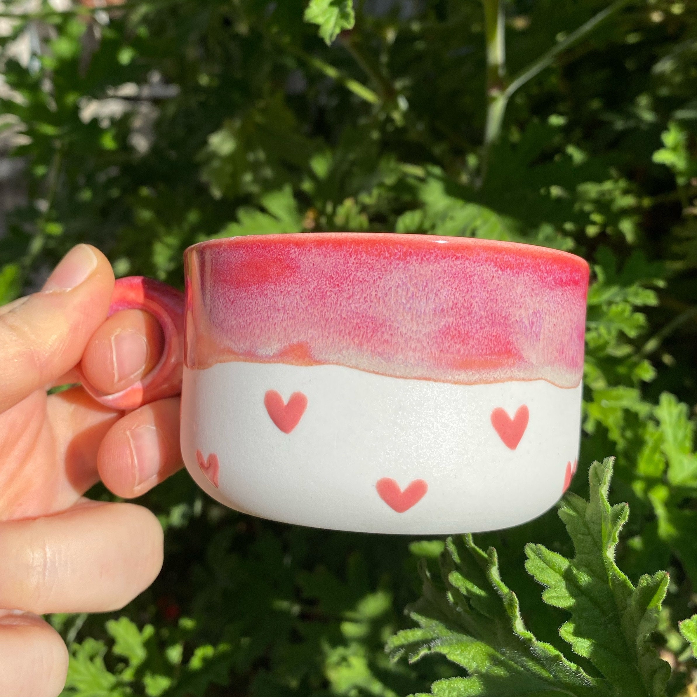 Ceramic Pink Heart Mug With Plate, Porcelain Cup, Handmade Coffee Tea ...
