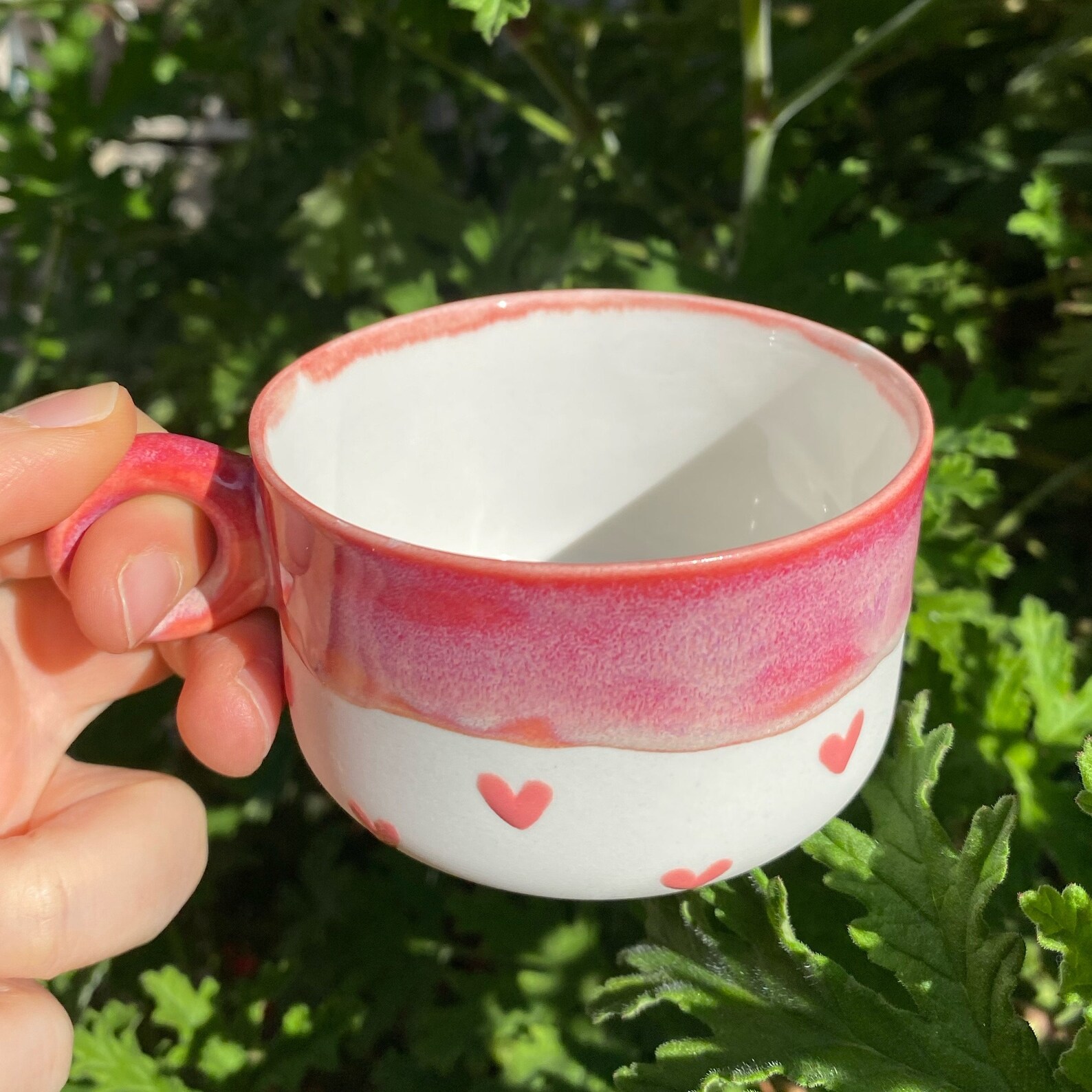 Ceramic Pink Heart Mug With Plate, Porcelain Cup, Handmade Coffee Tea ...
