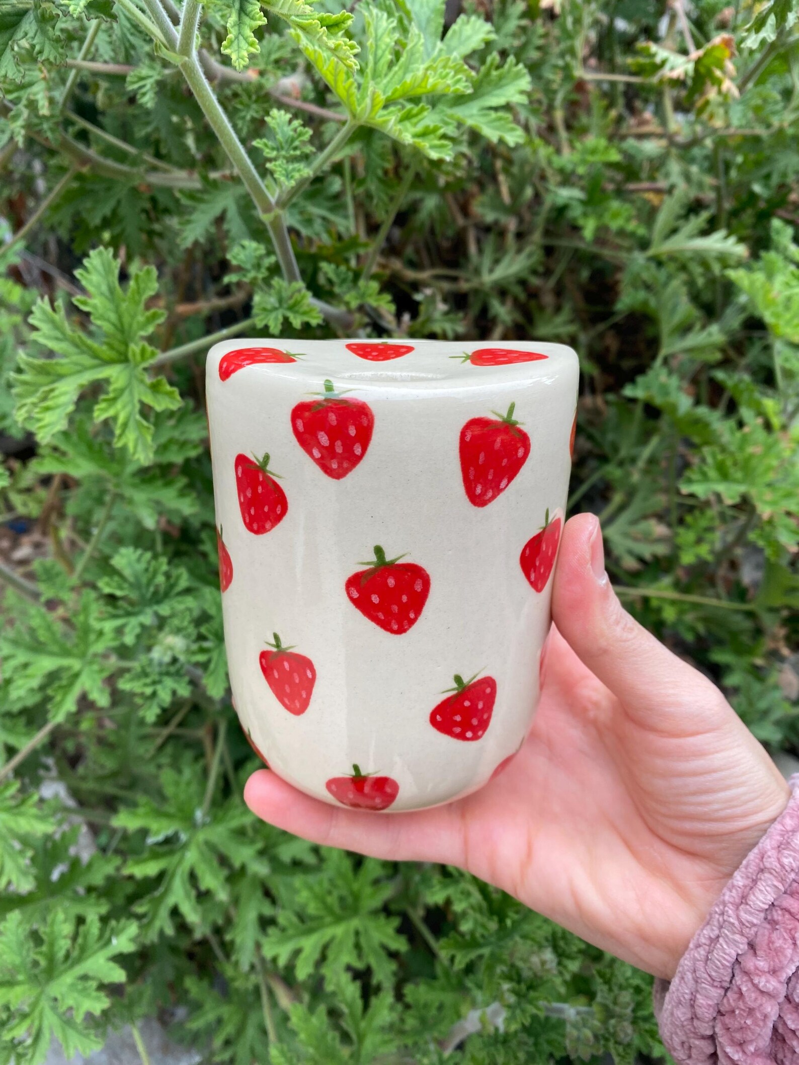 Pre-order Handmade Strawberry Pottery Travel Mug: Ceramic Tea Coffee ...