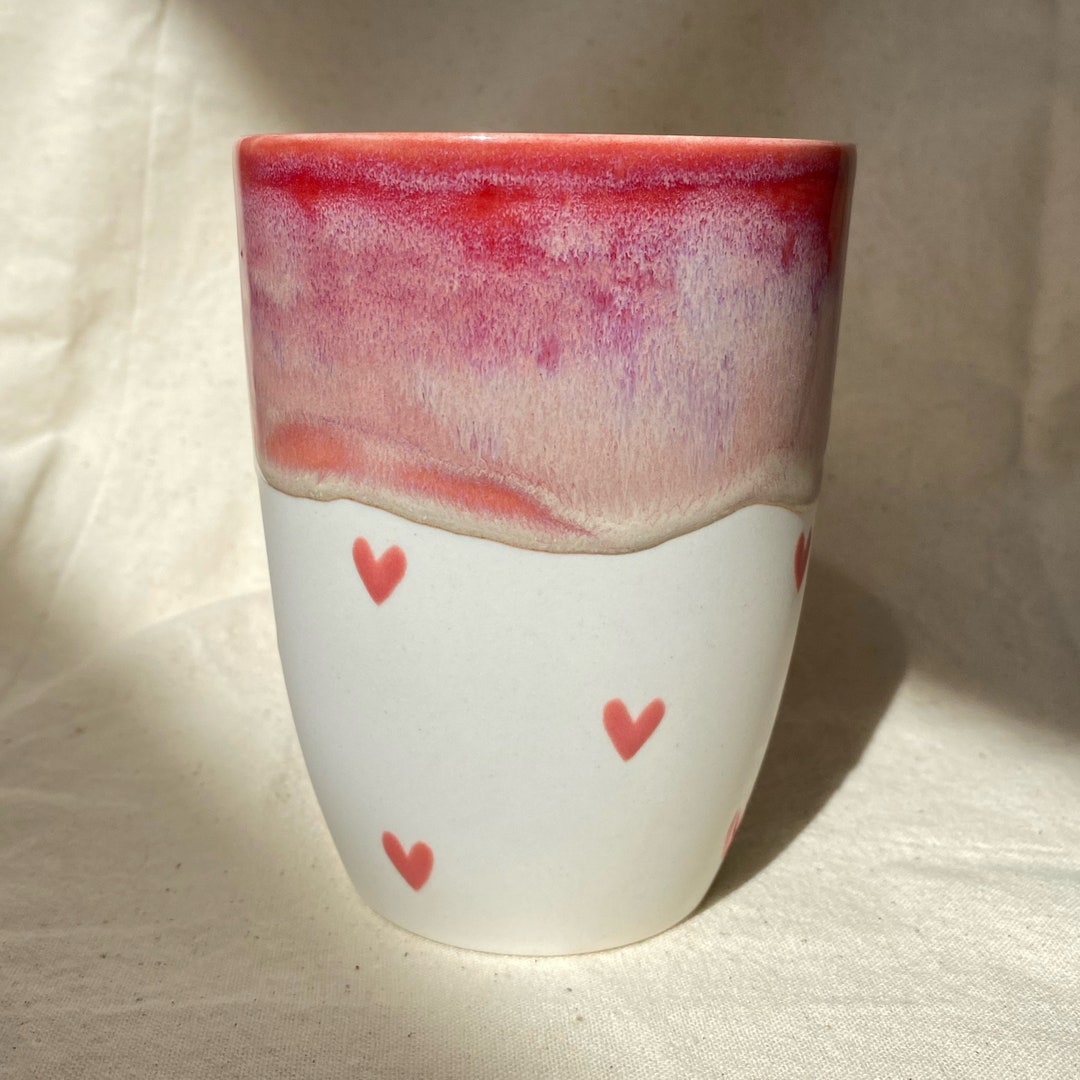 Ceramic Pink Heart Mug, Porcelain Cup, Handmade Filter Coffee Tea Cup ...