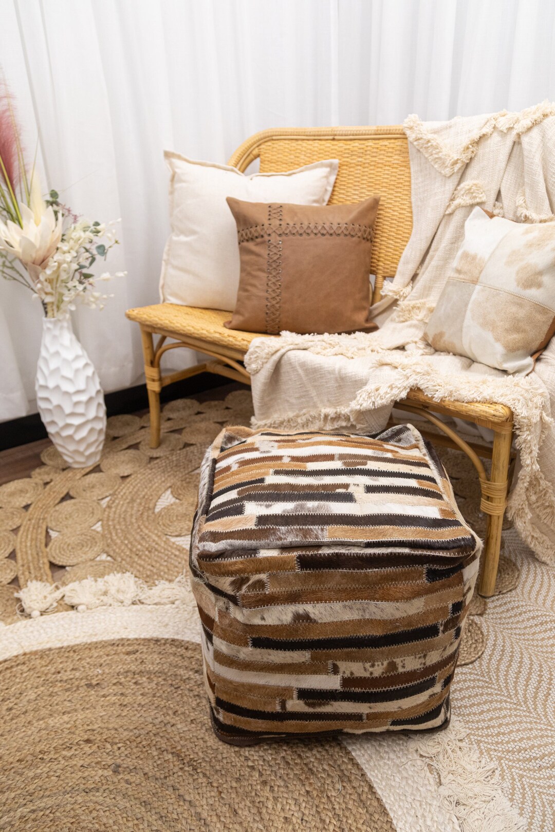 Cowhide Foot Stool / Beanbag / Pouf / Ottoman Handmade 16 X 16 X 16 ...