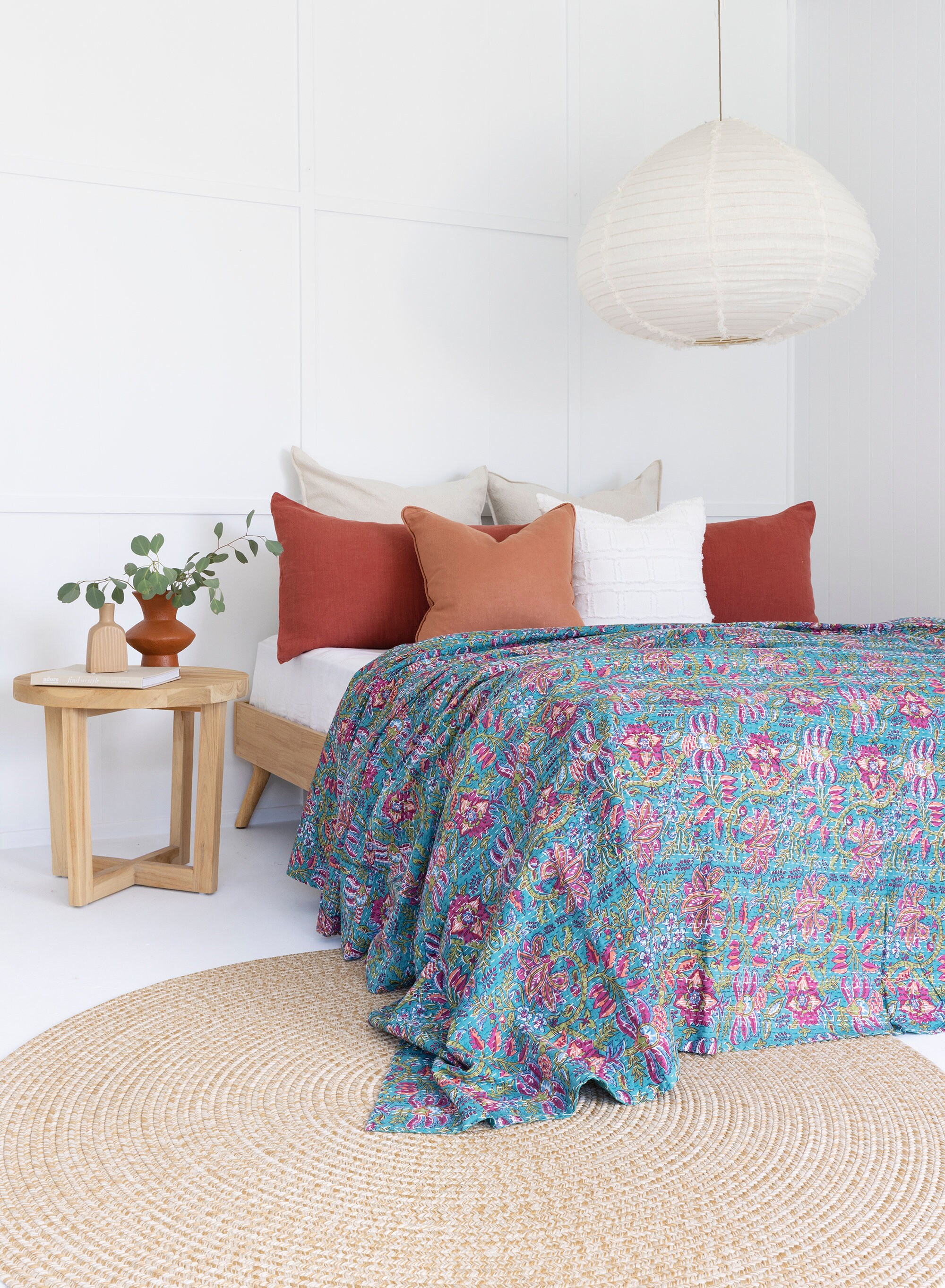 Kantha Quilt Indian Quilt Block Print Quilt Bedspread Bohemian - Etsy