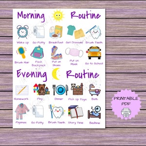 Kids Morning/evening Routine Printable Chore Chart Kid Routine Chart ...