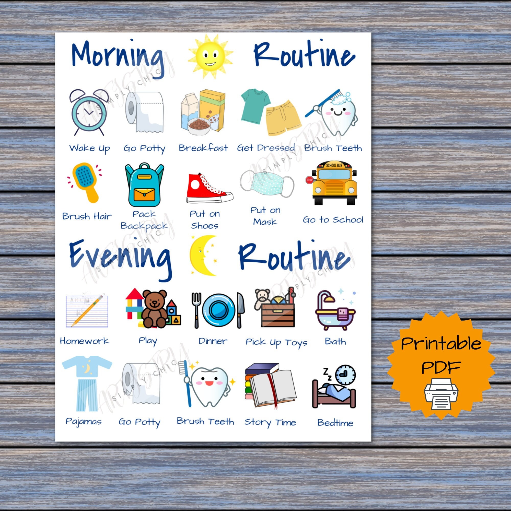 Kids Morning/evening Routine Printable Chore Chart Kid Routine Chart ...