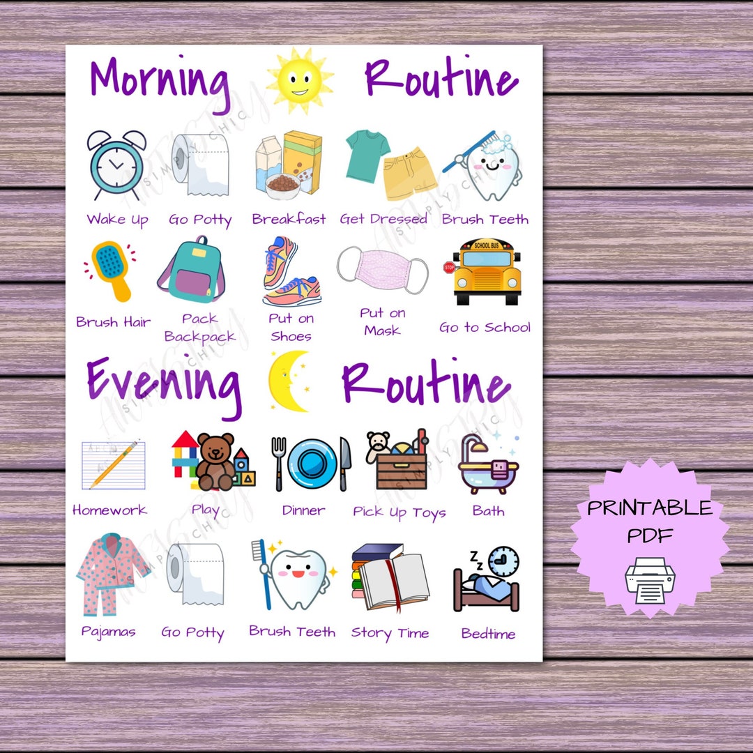 Kids Morning/evening Routine Printable Chore Chart Kid Routine Chart ...