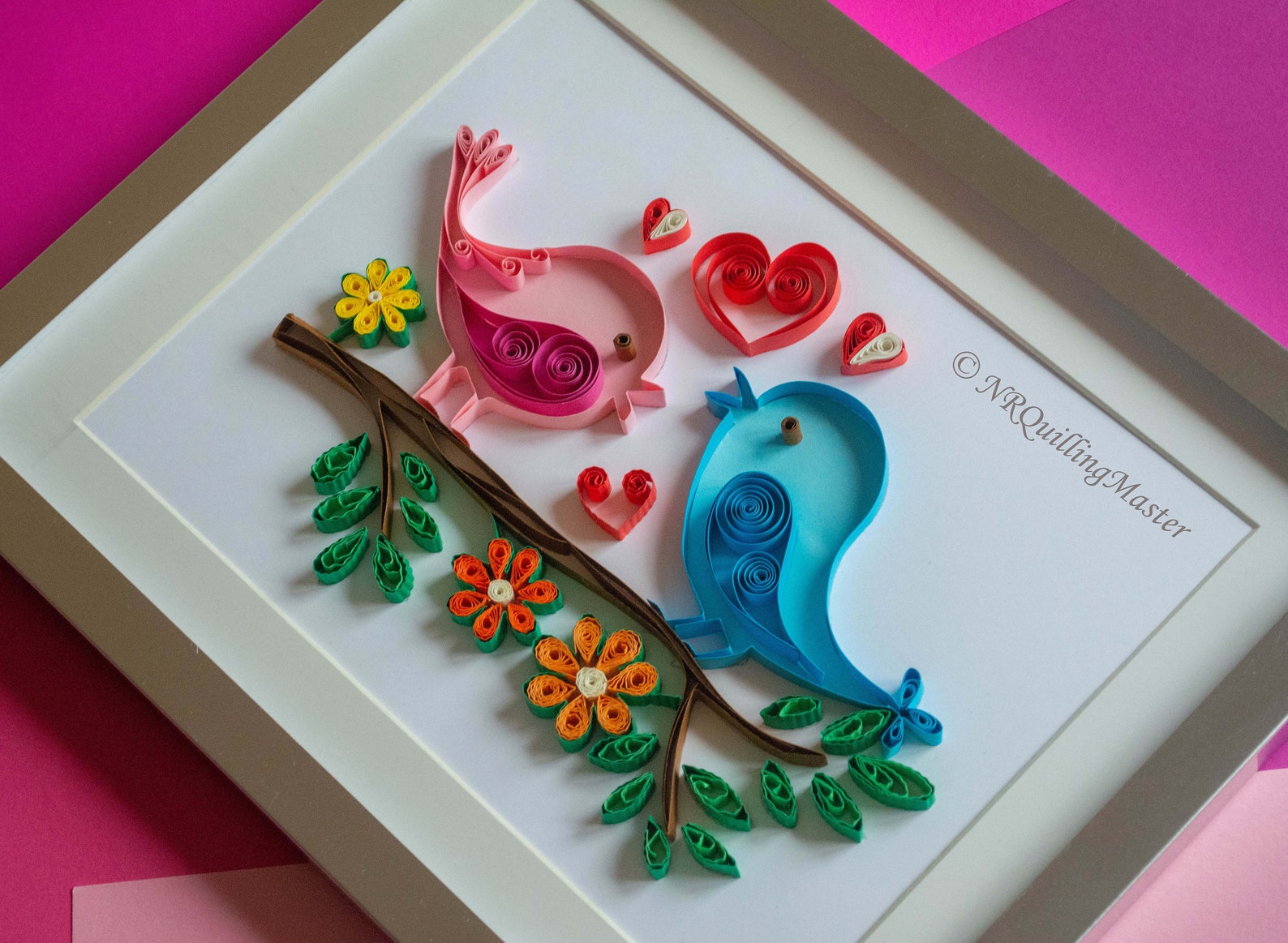Birds On Branch Bird Love Quilling Paper Art Framed Wall Etsy