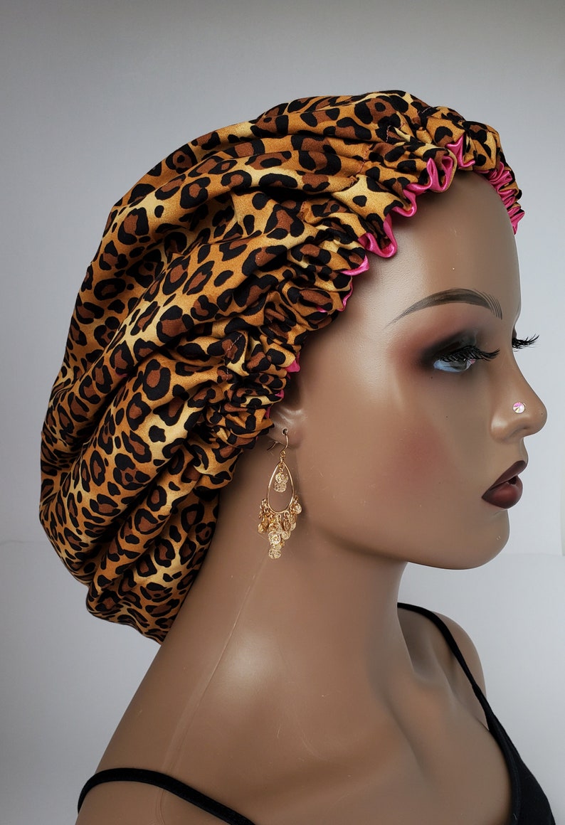Cheetah/leopard 100% Satin Lined Bonnet Large Double Layer - Etsy