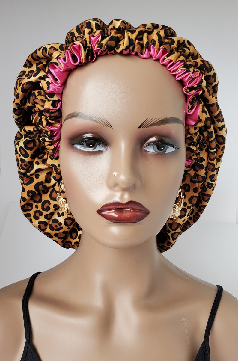 Cheetah/leopard 100% Satin Lined Bonnet Large Double Layer - Etsy
