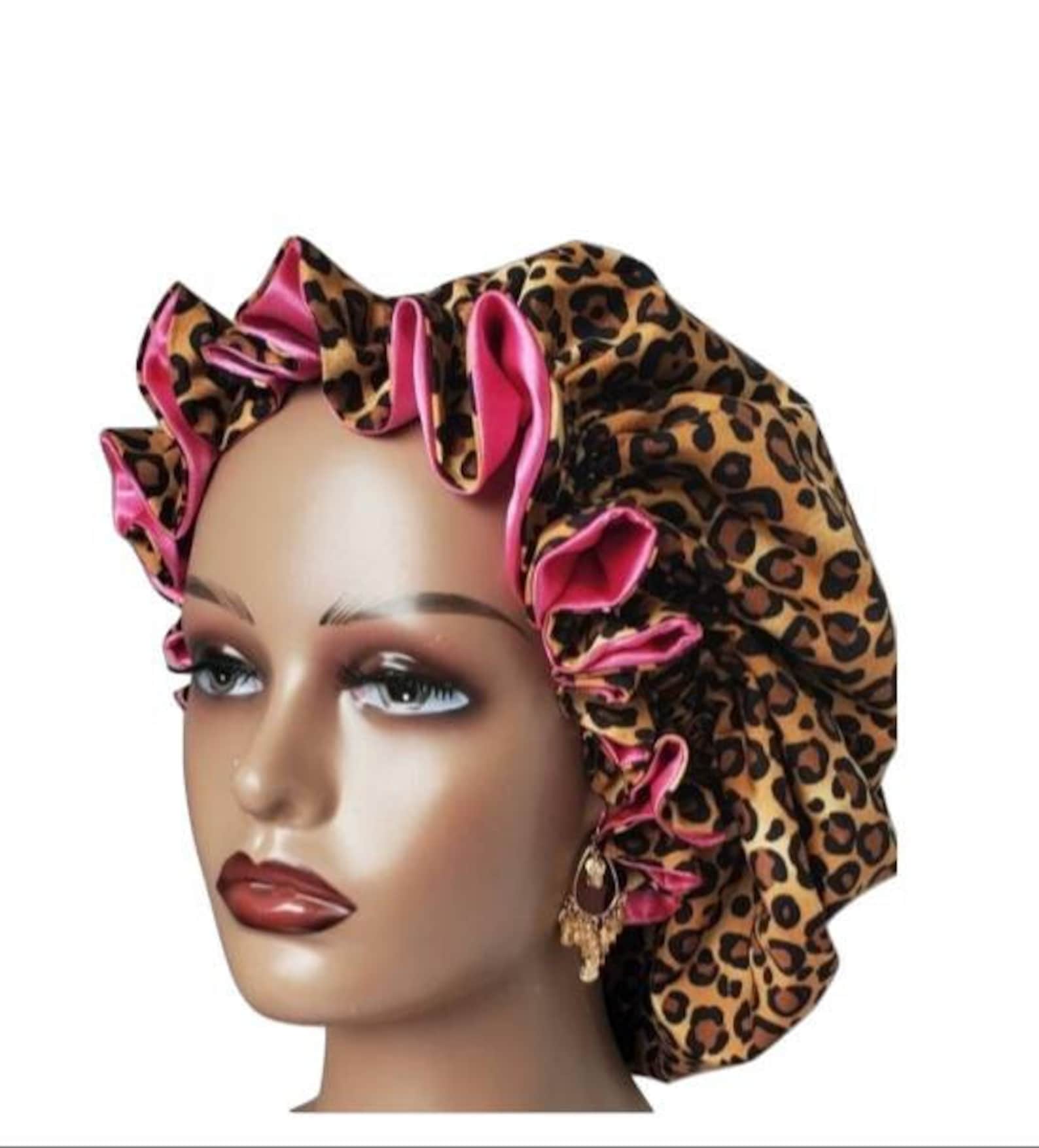 Cheetah/leopard 100% Satin Lined Ruffle Bonnet | Large Adult Bonnet for ...