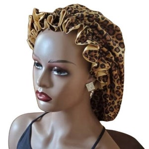 Cheetah/leopard 100% Satin Lined Ruffle Bonnet | Large Adult Bonnet for ...
